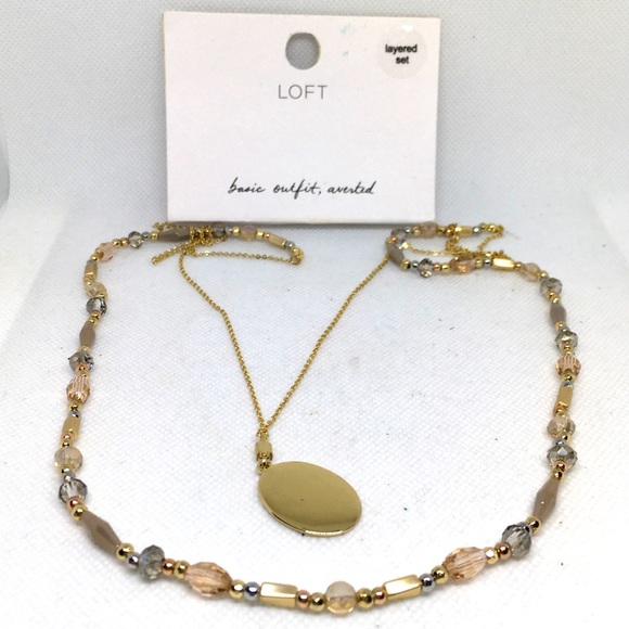LOFT | Jewelry | Loft Neutral Layered Set 2 Necklaces Crystal Beads Noc ...